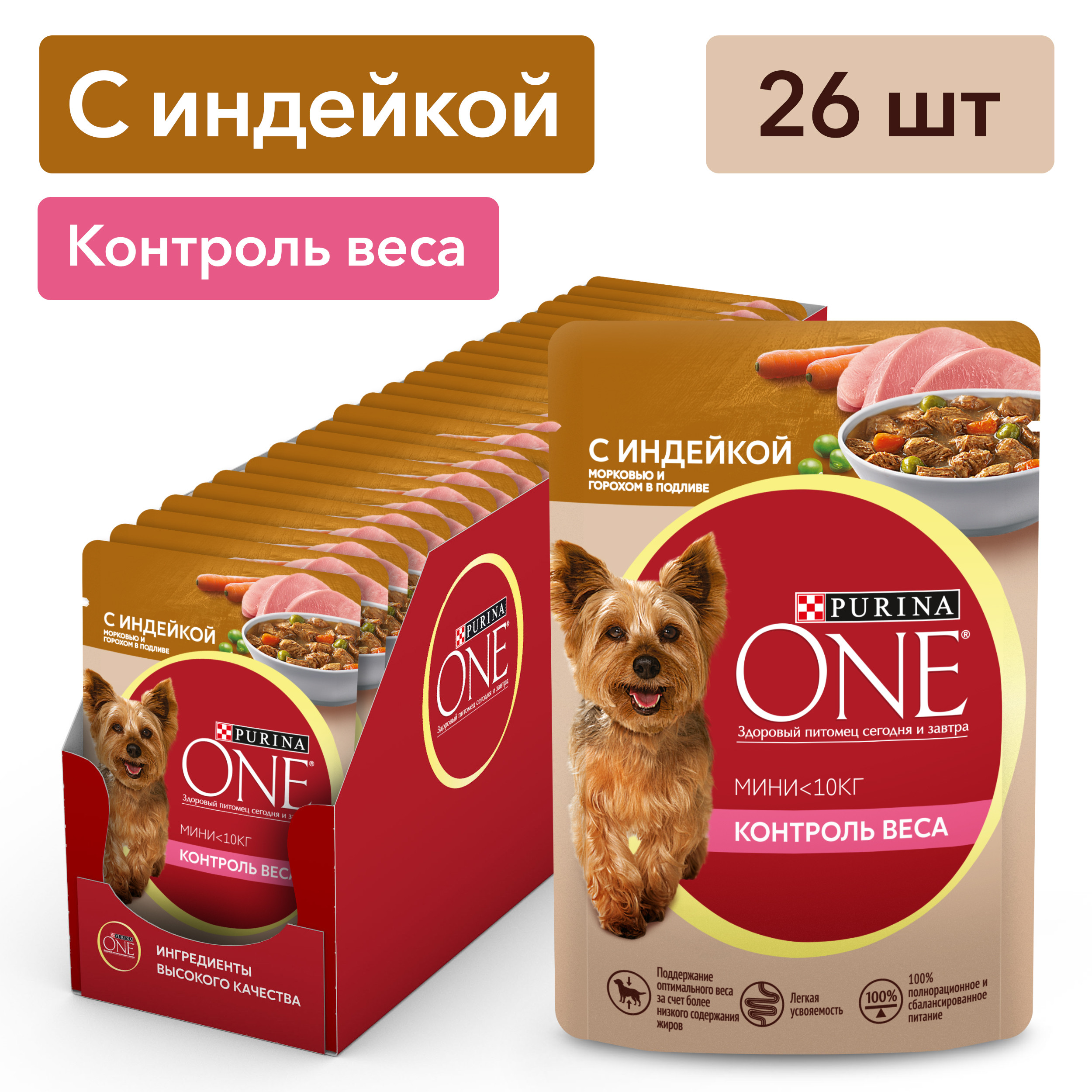 Влажный корм для собак с избыточным весом Purina ONE® МИНИ с индейкой