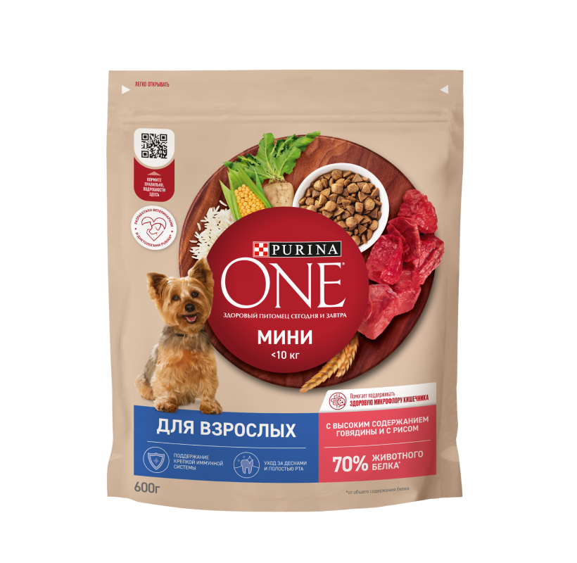 Сухой корм Purina ONE® для взрослых с говядиной и с рисом